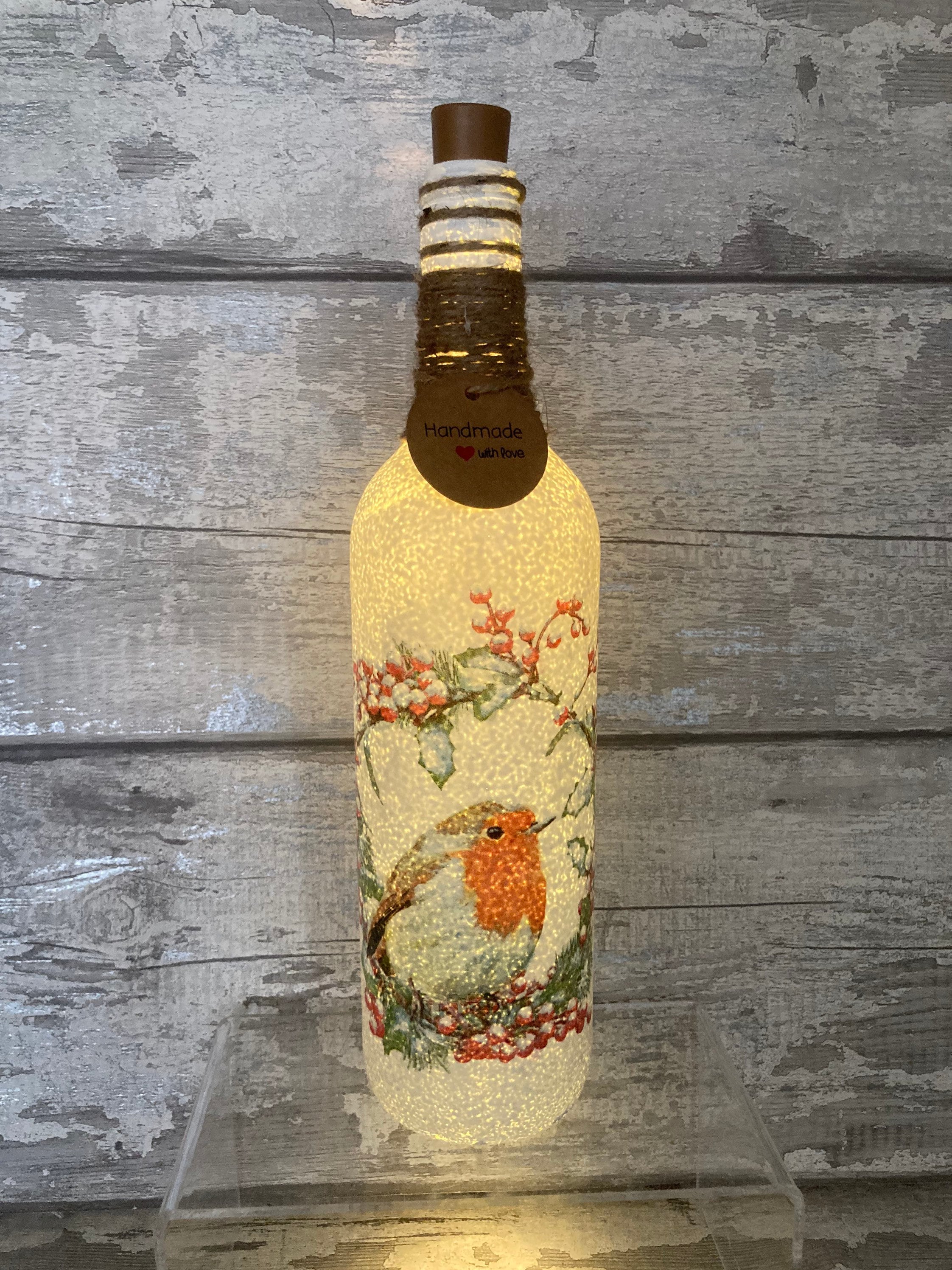 Robin light up bottle – Mrs Wreath Designs Uk